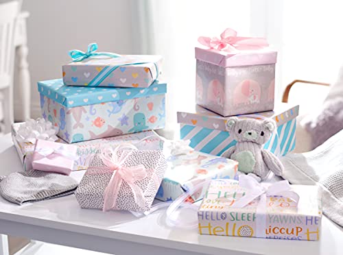 American Greetings Reversible Baby Shower Wrapping Paper, Animals and Hearts (4 Rolls, 160 sq. ft)