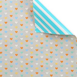 American Greetings Reversible Baby Shower Wrapping Paper, Animals and Hearts (4 Rolls, 160 sq. ft)