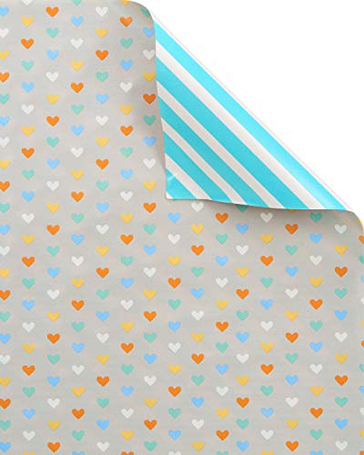 American Greetings Reversible Baby Shower Wrapping Paper, Animals and Hearts (4 Rolls, 160 sq. ft)