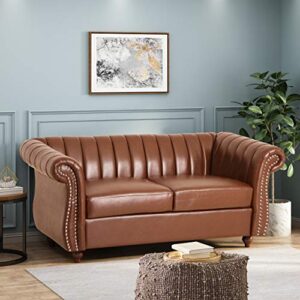 Christopher Knight Home Glenmont Love Seats, Cognac Brown + Espresso