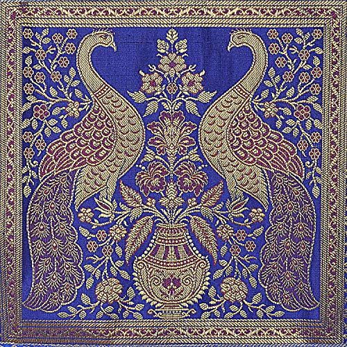 Ethnic Bohemian Table Runner for Dining Table and Bed Decorative Purpose in Banaras Silk Brocade with Royal Motifs for Gifts Table Linen (Blue,60x16 Inch)