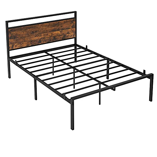 VASAGLE Full Size Metal Bed Frame with Headboard, No Box Spring Needed Platform Bed, Under-Bed Storage, Industrial Style, Rustic Brown and Black URMB912B01