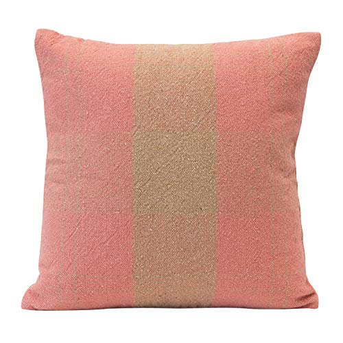 Creative Co-Op Woven Recycled Cotton Blend Plaid, Pink & Tan Color Pillow