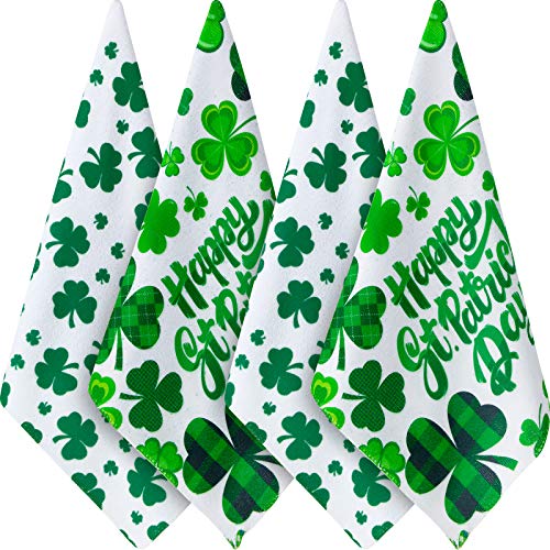 4 Pieces St. Patrick's Day Hand Towels Irish Shamrock Kitchen Towels Bath Towels Dish Towels Bathroom Towel for St Patrick's Day Decoration