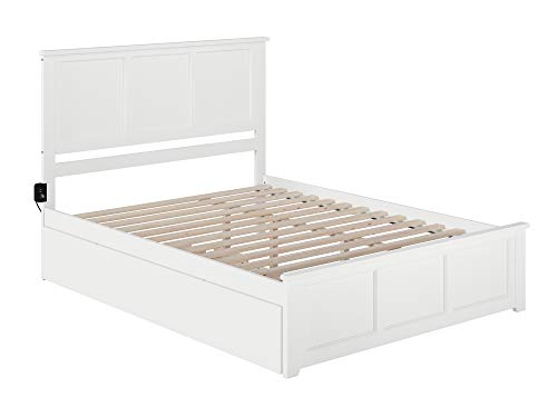 AFI Madison Queen Platform Bed with Matching Footboard and Turbo Charger with Twin Extra Long Trundle in White