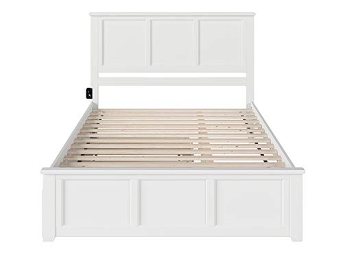 AFI Madison Queen Platform Bed with Matching Footboard and Turbo Charger with Twin Extra Long Trundle in White