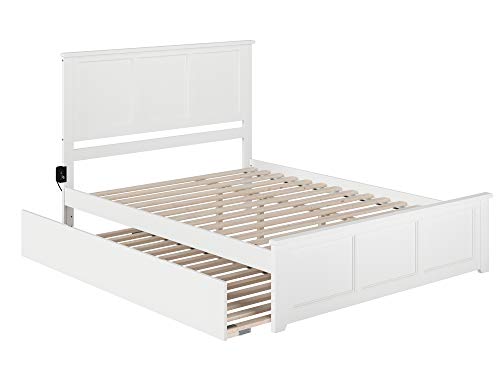 AFI Madison Queen Platform Bed with Matching Footboard and Turbo Charger with Twin Extra Long Trundle in White