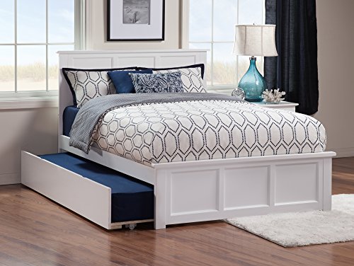 AFI Madison Queen Platform Bed with Matching Footboard and Turbo Charger with Twin Extra Long Trundle in White