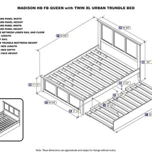 AFI Madison Queen Platform Bed with Matching Footboard and Turbo Charger with Twin Extra Long Trundle in White