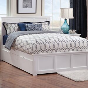 AFI Madison Queen Platform Bed with Matching Footboard and Turbo Charger with Twin Extra Long Trundle in White