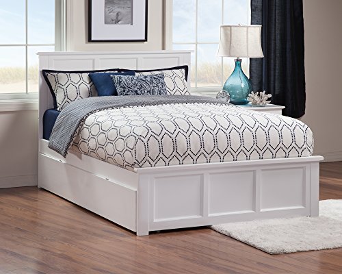 AFI Madison Queen Platform Bed with Matching Footboard and Turbo Charger with Twin Extra Long Trundle in White