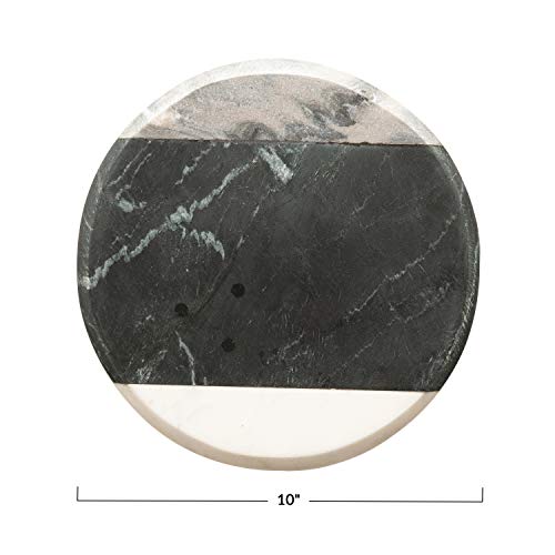 Creative Co-Op Round Marble Cheese, Grey, Black & White Cutting Board, 10"