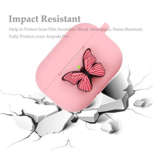 YQG Butterfly AirPods Pro Case, Shockproof Silicone 3D Butterfly Airpods 3 Cover Keychain for Women Girls Gift Compatible with Apple Airpods Pro Charging Case-Pink Butterfly