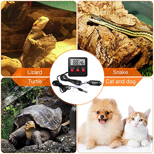 Weewooday 2 Pieces Reptile Thermometer and Humidity Gauge Reptile Terrarium Thermometer Hygrometer with Probes Indoor Outdoor Digital Pet Temperature and Hygrometer Gauge for Reptiles Pet Keeping