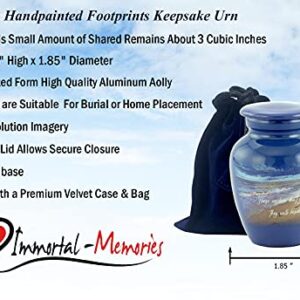 Footprints Keepsake Urn, Footprints Token Urn for Ashes, Hand Painted Minature Beach Urn, Handmade Beach Mini Urn with Velvet Case & Bag (Keepsake)