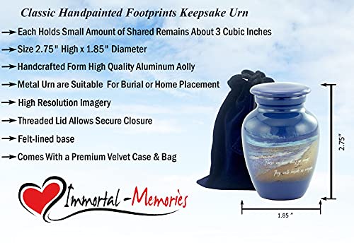 Footprints Keepsake Urn, Footprints Token Urn for Ashes, Hand Painted Minature Beach Urn, Handmade Beach Mini Urn with Velvet Case & Bag (Keepsake)