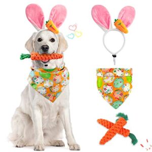 dorakitten dog easter costumes - adorable bunny ears headband cute dog bandana funny carrot shape rope teeth cleaning dog chew toys gifts for pet puppy 4 pcs