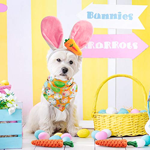 Dorakitten Dog Easter Costumes - Adorable Bunny Ears Headband Cute Dog Bandana Funny Carrot Shape Rope Teeth Cleaning Dog Chew Toys Gifts for Pet Puppy 4 PCS