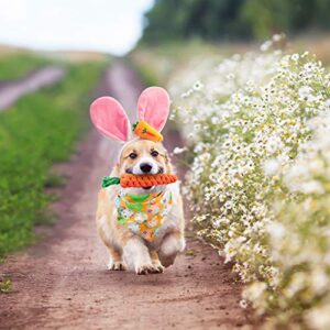 Dorakitten Dog Easter Costumes - Adorable Bunny Ears Headband Cute Dog Bandana Funny Carrot Shape Rope Teeth Cleaning Dog Chew Toys Gifts for Pet Puppy 4 PCS