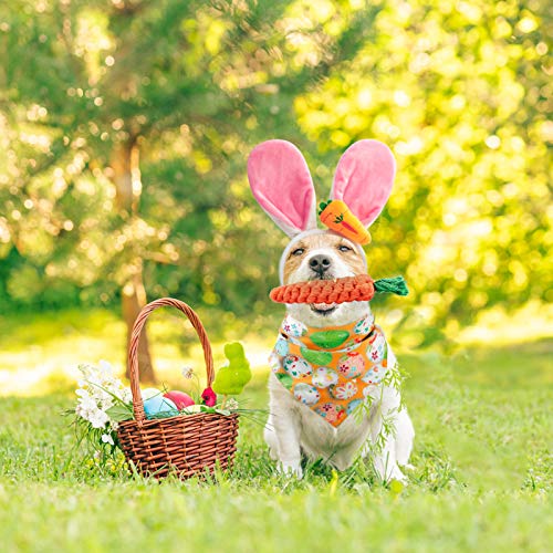 Dorakitten Dog Easter Costumes - Adorable Bunny Ears Headband Cute Dog Bandana Funny Carrot Shape Rope Teeth Cleaning Dog Chew Toys Gifts for Pet Puppy 4 PCS