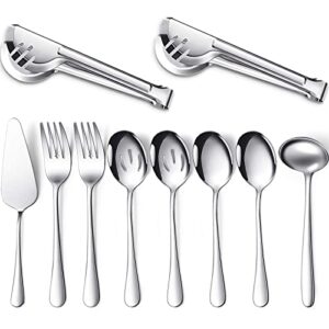 serving utensils include large serving spoons slotted serving spoons serving forks serving tongs soup ladle and pie server buffet catering serving utensils for dishwasher safe (silver,10 pieces)