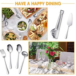 Serving Utensils Include Large Serving Spoons Slotted Serving Spoons Serving Forks Serving Tongs Soup Ladle and Pie Server Buffet Catering Serving Utensils for Dishwasher Safe (Silver,10 Pieces)