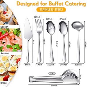 Serving Utensils Include Large Serving Spoons Slotted Serving Spoons Serving Forks Serving Tongs Soup Ladle and Pie Server Buffet Catering Serving Utensils for Dishwasher Safe (Silver,10 Pieces)