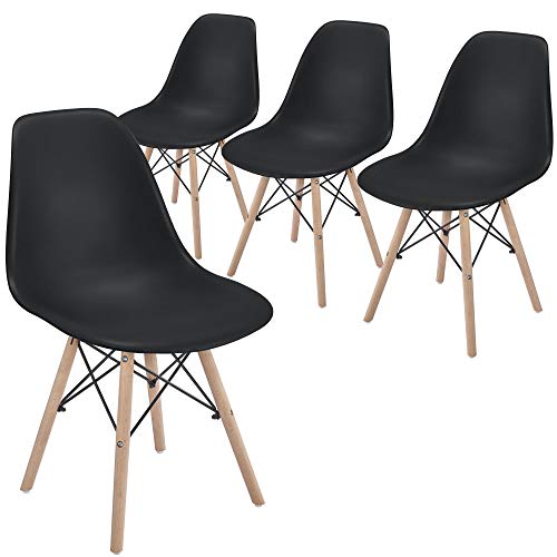 Topeakmart Dining Chairs Modern Design Chairs with Beech Wood Legs Mid Century Style for Kitchen Bedroom Living Room, Black, 4pcs