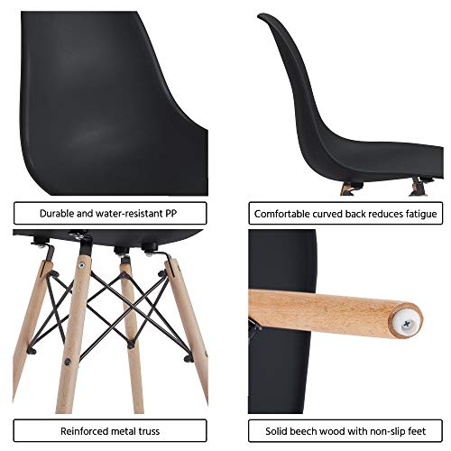 Topeakmart Dining Chairs Modern Design Chairs with Beech Wood Legs Mid Century Style for Kitchen Bedroom Living Room, Black, 4pcs