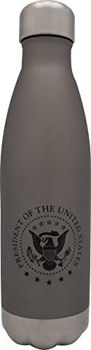 White House Gifts: Presidential Seal Stainless Steel Thermal Water Bottle (17 oz) - Matte Gray with Presidential Symbol Print - Insulated - Doubled-Walled with Vacuum Seal and Stainless Steel Lid