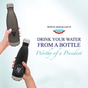 White House Gifts: Presidential Seal Stainless Steel Thermal Water Bottle (17 oz) - Matte Gray with Presidential Symbol Print - Insulated - Doubled-Walled with Vacuum Seal and Stainless Steel Lid