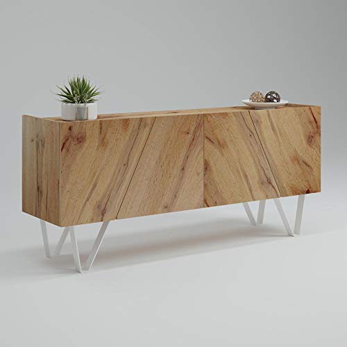 Mobili Fiver, 4-Doors Sideboard, Emma, Rustic Wood, with White Legs, Laminate-Finished/Iron, Made in Italy