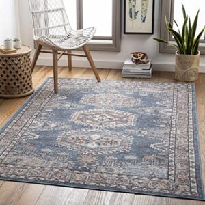 watsonia outdoor area rug - outside porch patio rug carpet - waterproof rug - persian oriental vintage look - blue, orange, brick red - 6'7" x 9'