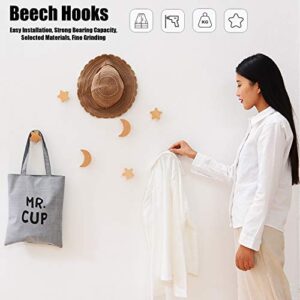 4Pcs Wood Adhesive Hooks Wall Mounted Natural Beech Wooden Coat Wall Hooks, Entryway Heavy Duty Modern Single Organizer Towel Hooks Hangers Creativity Decorative Handmade Craft Hat Rack(Flower shape)