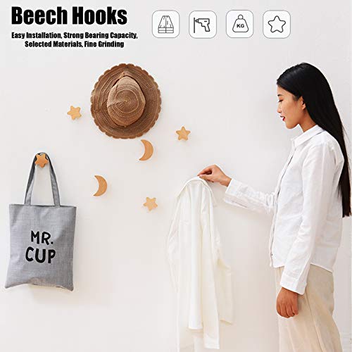 4Pcs Wood Adhesive Hooks Wall Mounted Natural Beech Wooden Coat Wall Hooks, Entryway Heavy Duty Modern Single Organizer Towel Hooks Hangers Creativity Decorative Handmade Craft Hat Rack(Flower shape)