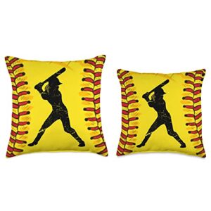 Girls Softball Player Stuff Fastpitch Hitter Funny Softball Throw Pillow, 16x16, Multicolor