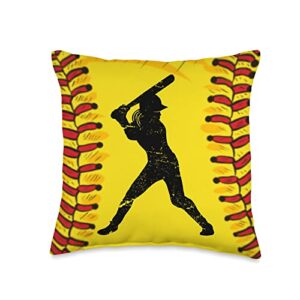 girls softball player stuff fastpitch hitter funny softball throw pillow, 16x16, multicolor