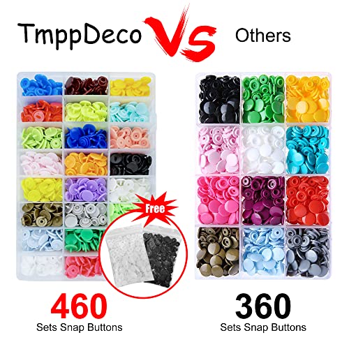 TmppDeco Plastic Snaps with Snap Pliers, 460 Sets 24-Colors Snap Buttons for Sewing, Snap Fasteners Kit for Sewing, Clothing, Crafting