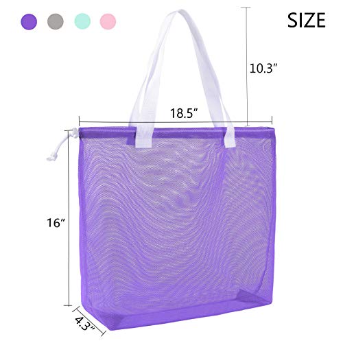 hsmyank Reusable 4Pack Colorful Mesh Beach Tote Bags,Pool Bag With Drawstring For Swim,Gift Or Laundry(WHITE HANDLE)