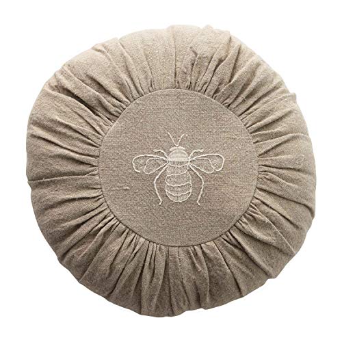 Creative Co-Op Linen Embroidered Bee, Natural Pillow