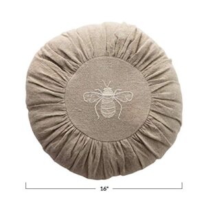 Creative Co-Op Linen Embroidered Bee, Natural Pillow