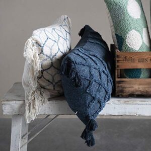 Creative Co-Op Stonewashed Cotton Blend Slub Tufted Chevron Pattern & Tassels, Blue Pillow