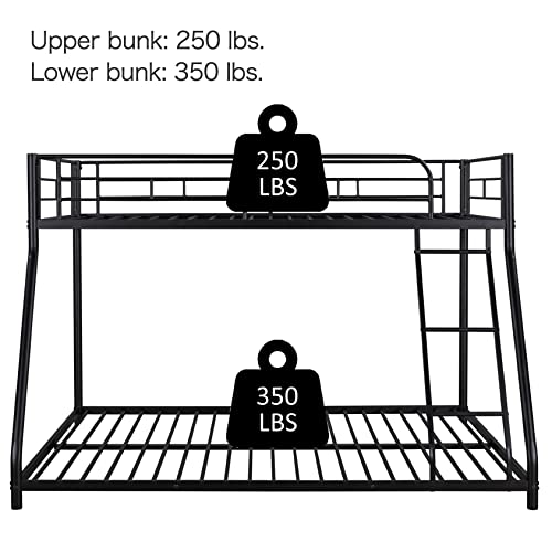 HUAYICUN Bunk Bed Twin Over Full Sturdy Steel Metal Bed Frame with Flat Ladder and Guardrail for Children/Teens/Adults (Black)