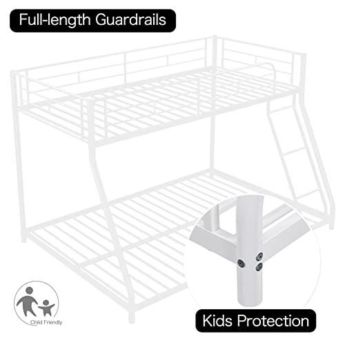 HUAYICUN Bunk Bed Twin Over Full Sturdy Steel Metal Bed Frame with Flat Ladder and Guardrail for Children/Teens/Adults (Black)