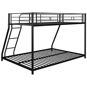 HUAYICUN Bunk Bed Twin Over Full Sturdy Steel Metal Bed Frame with Flat Ladder and Guardrail for Children/Teens/Adults (Black)