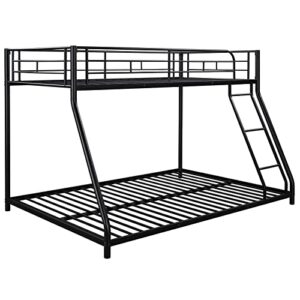 HUAYICUN Bunk Bed Twin Over Full Sturdy Steel Metal Bed Frame with Flat Ladder and Guardrail for Children/Teens/Adults (Black)