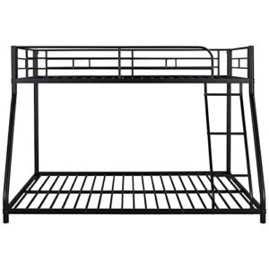 HUAYICUN Bunk Bed Twin Over Full Sturdy Steel Metal Bed Frame with Flat Ladder and Guardrail for Children/Teens/Adults (Black)