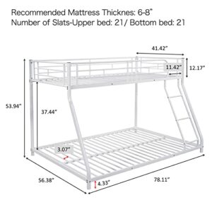 HUAYICUN Bunk Bed Twin Over Full Sturdy Steel Metal Bed Frame with Flat Ladder and Guardrail for Children/Teens/Adults (Black)