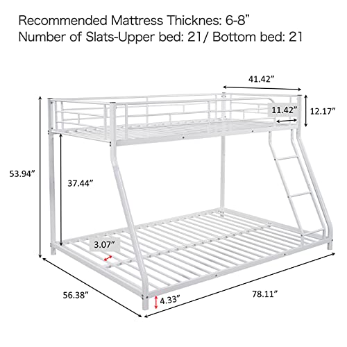 HUAYICUN Bunk Bed Twin Over Full Sturdy Steel Metal Bed Frame with Flat Ladder and Guardrail for Children/Teens/Adults (Black)