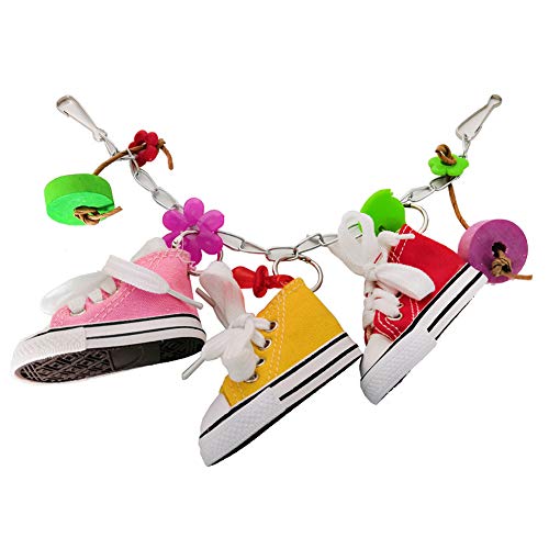 SONGBIRDTH Medium and Small Parrot Toys - Mini Canvas Shoes Flower Parrot Toy Swing Bird Parakeet Hanging Pet Cage Decor Multicolor